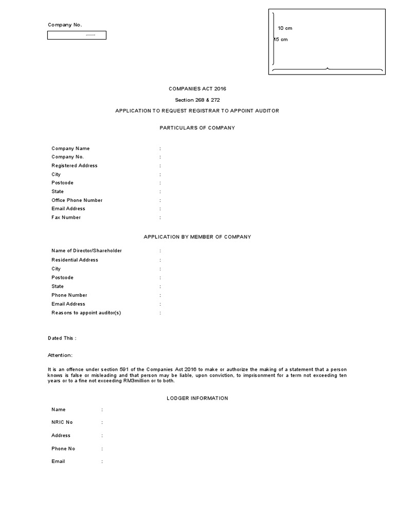 Auditor Appointment Application Form | PDF | Law