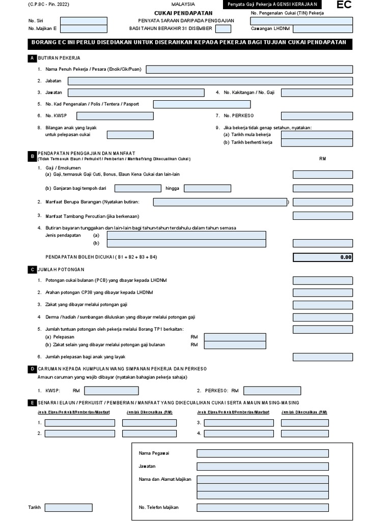 Borang c.p.8c Ec Format Excel | PDF