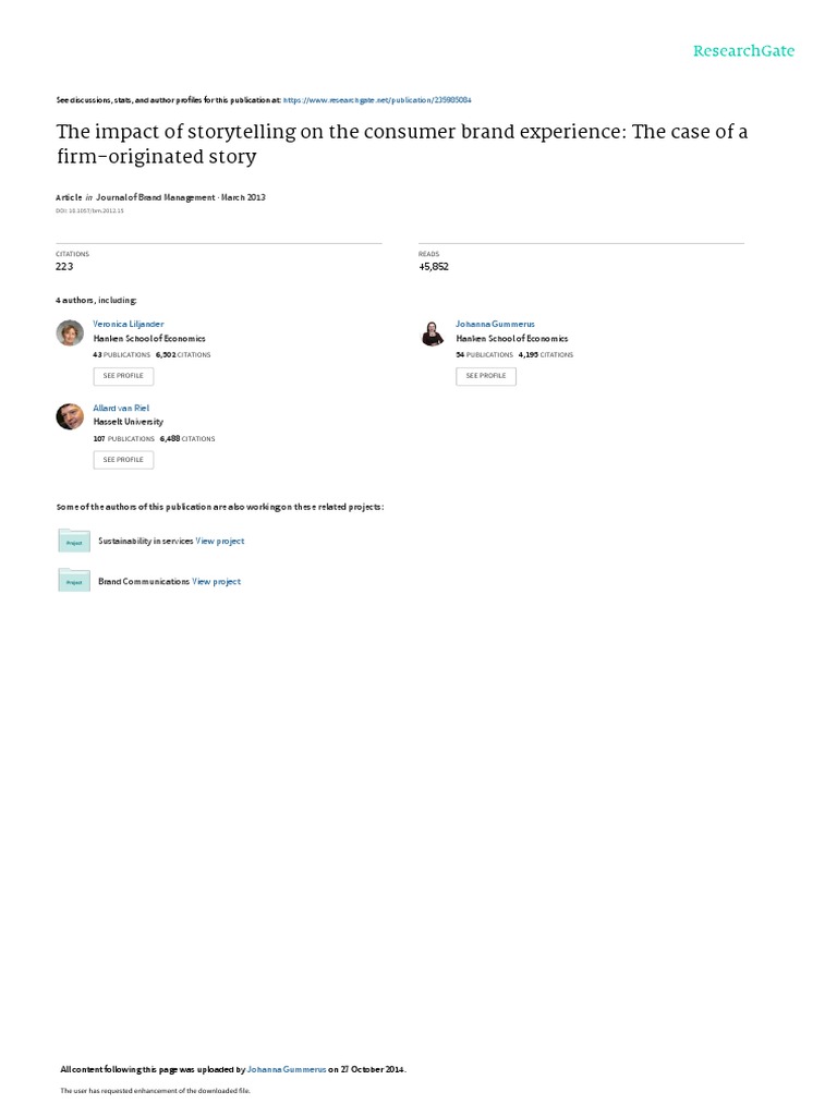 The Impact of Storytelling On The Consumer Brand Experience: The Case ...