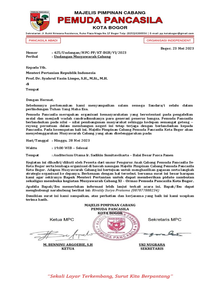 Surat Undangan Muscab - Menteri Pertanian RI | PDF