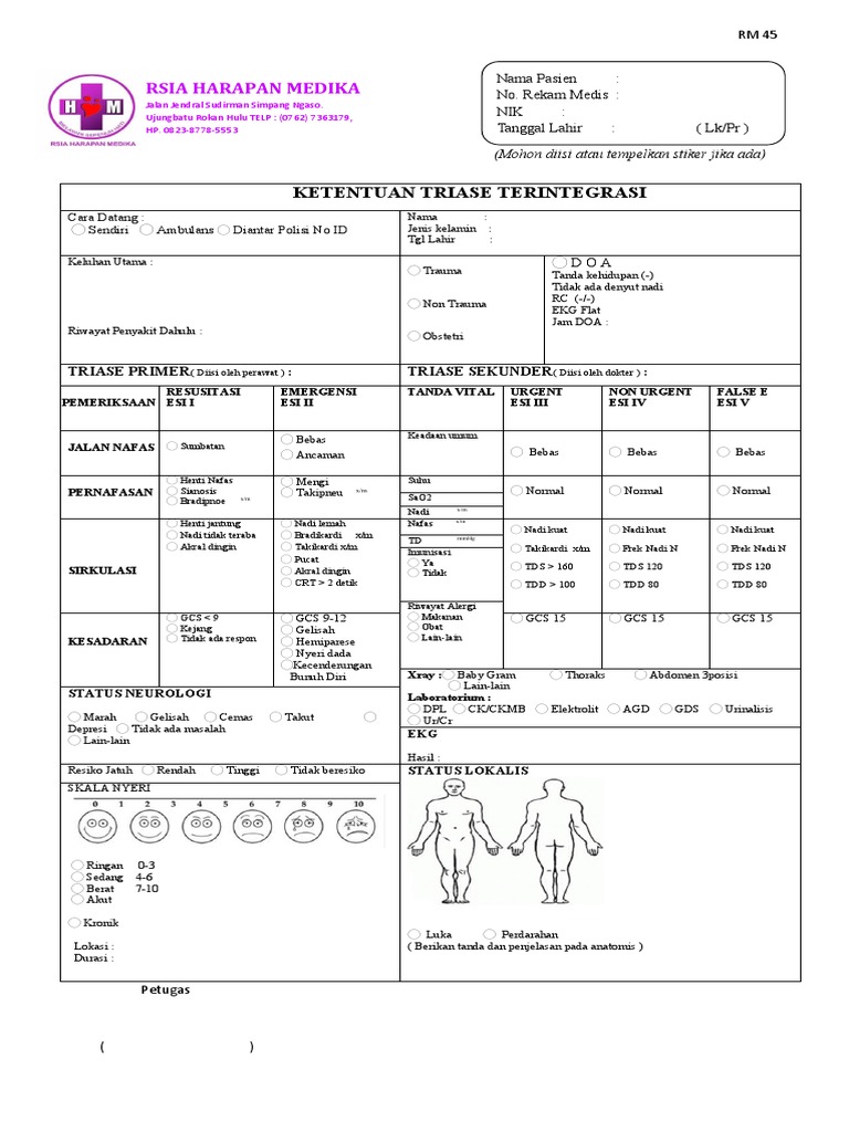Formulir Triase RSIA Harapan Medika | PDF
