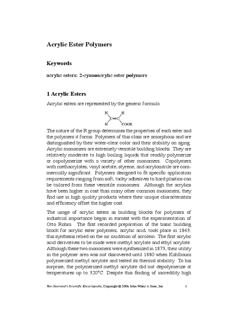 Acrylic Ester Polymers 2006 | PDF | Poly(Methyl Methacrylate) | Polymers