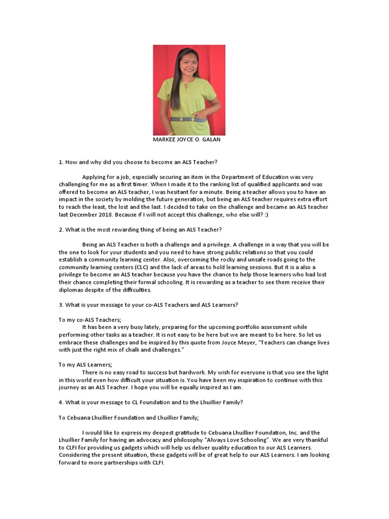 Sdo Als-Sagay-Markee Joyce Galan | PDF