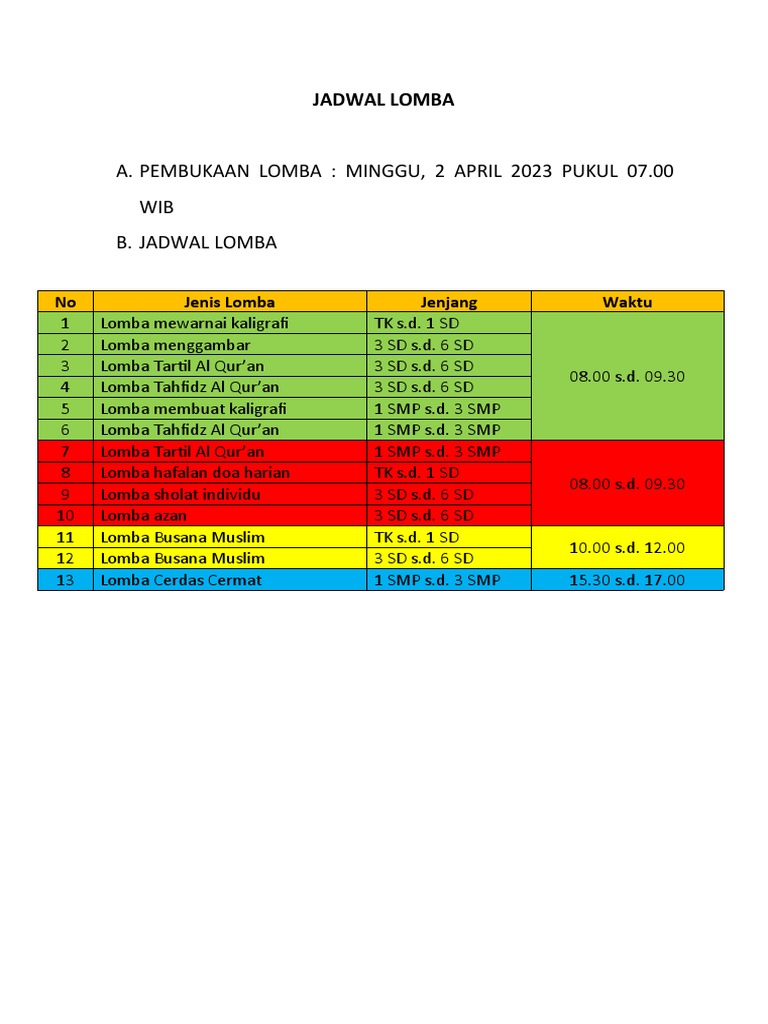 Jadwal Lomba | PDF | Griya & Taman