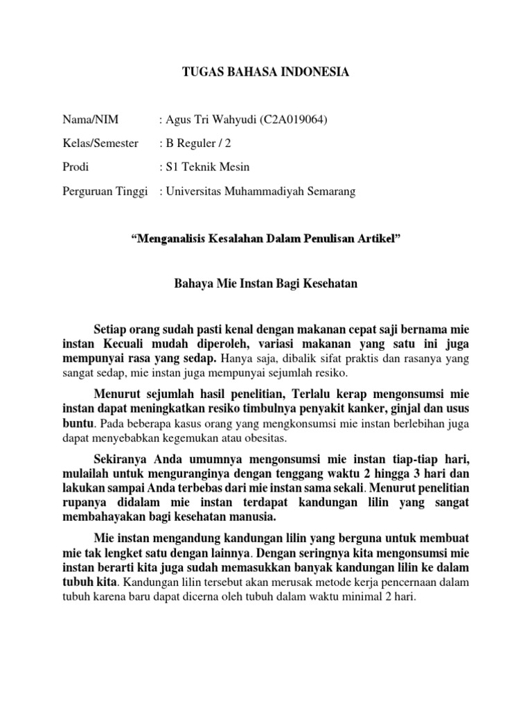 Agus Tri W. (C2A019064) - Tugas Artikel Bahasa Indonesia | PDF