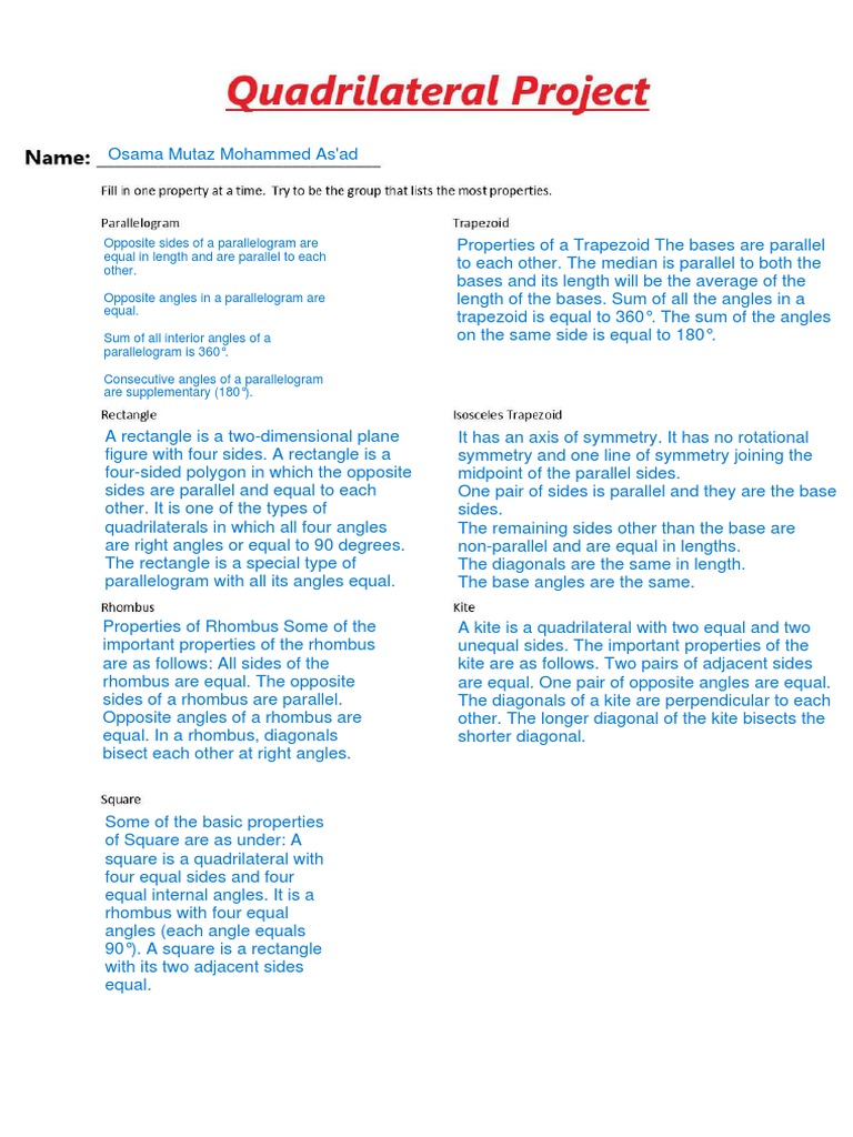 Properties of Quadrilaterals Explained | PDF