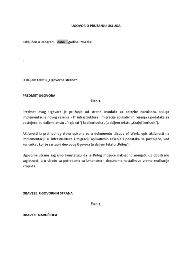 UGOVOR o Pruzanju Usluga | PDF