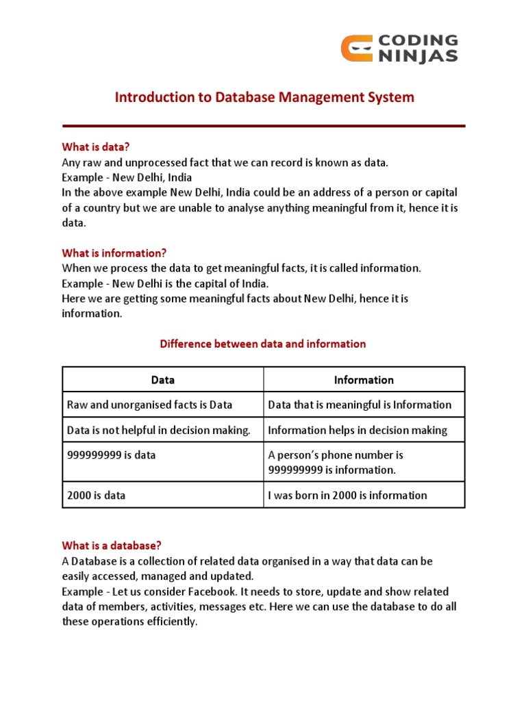 Introduction To Database Management System: What Is Data? | PDF