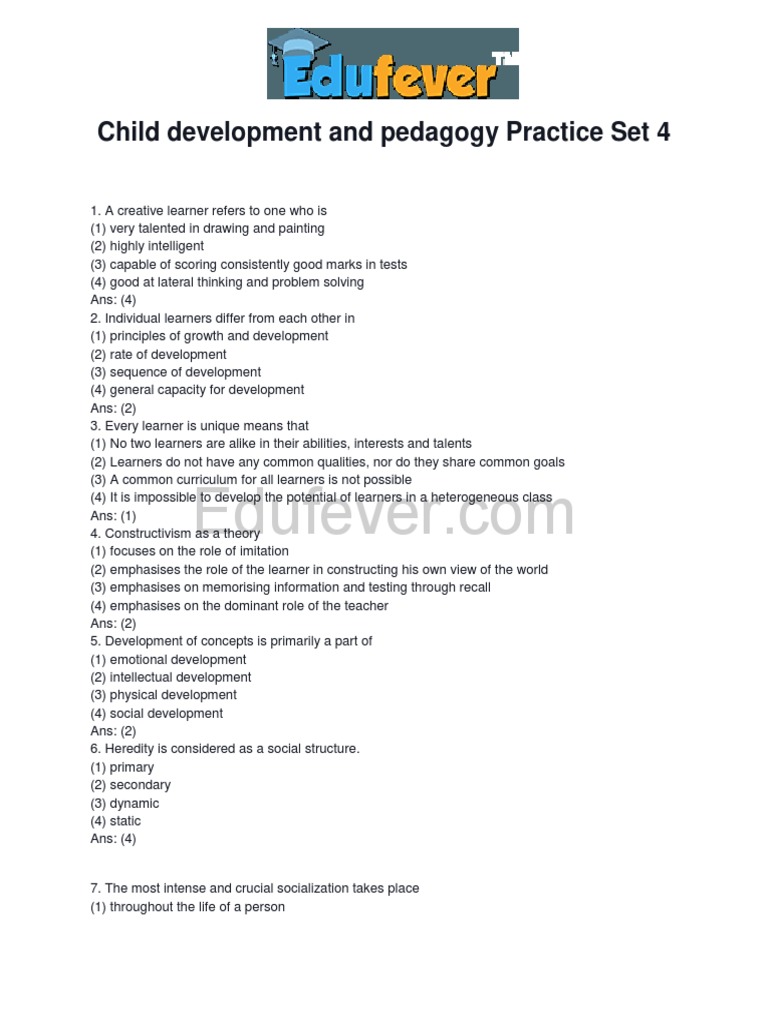 Child Development and Pedagogy Practice Set 4 | PDF | Learning ...