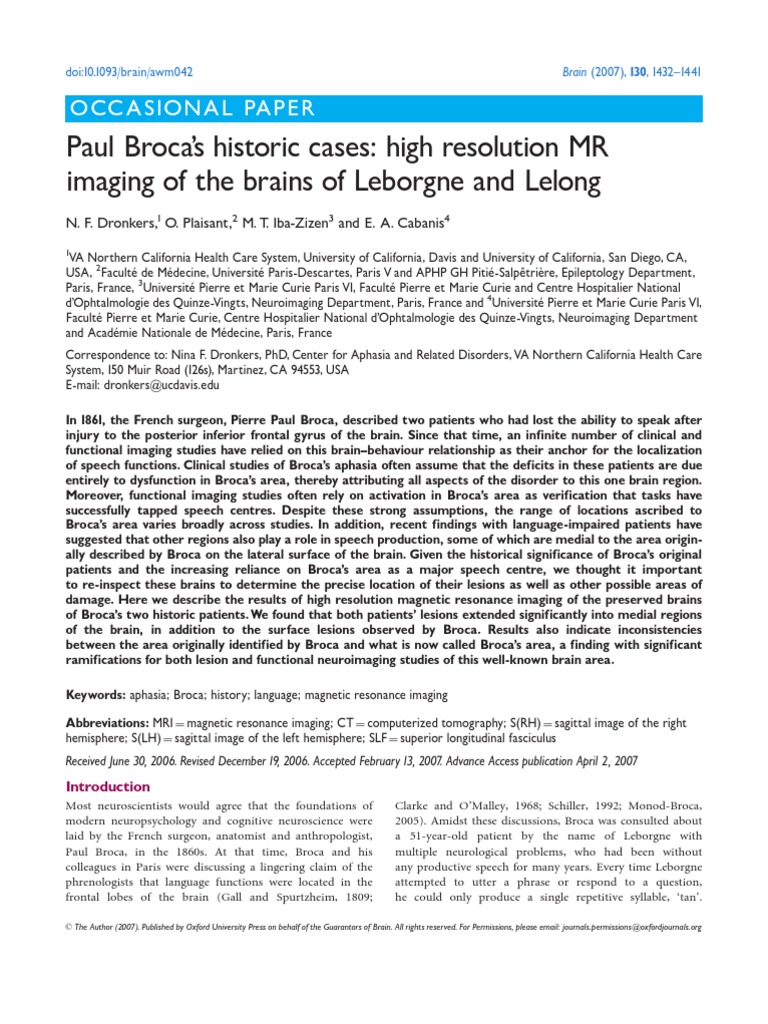MRI Insights on Broca's Historic Cases | PDF | Frontal Lobe ...