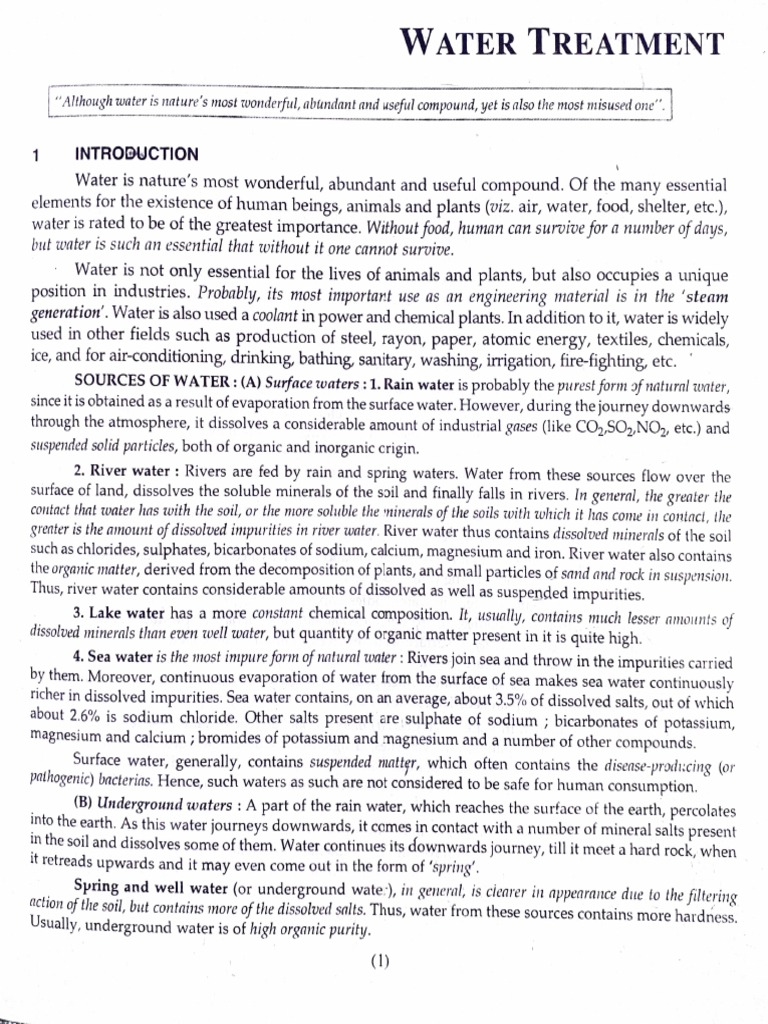 Unit 1 Water Treatment | PDF