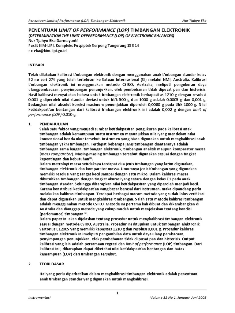 Penentuan Limit of Performance (Lop) Timbangan Elektronik | PDF