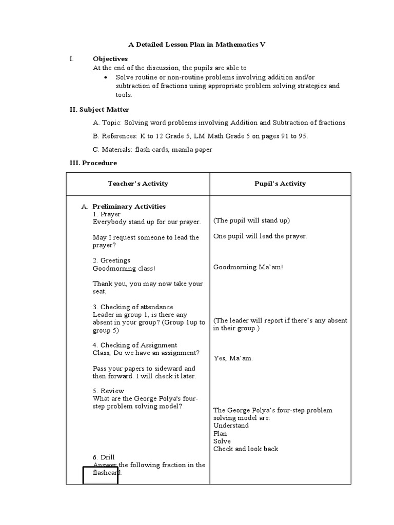 A Detailed Lesson Plan in Mathematics | PDF | Lesson Plan | Learning
