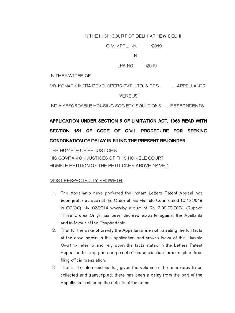 Condonation of Delay | PDF | Affidavit | Appeal