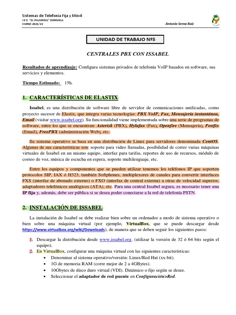 UT5.1 - Centrales PBX Con Issabel | PDF | protocolo de Iniciacion de Sesion | Voz sobre IP