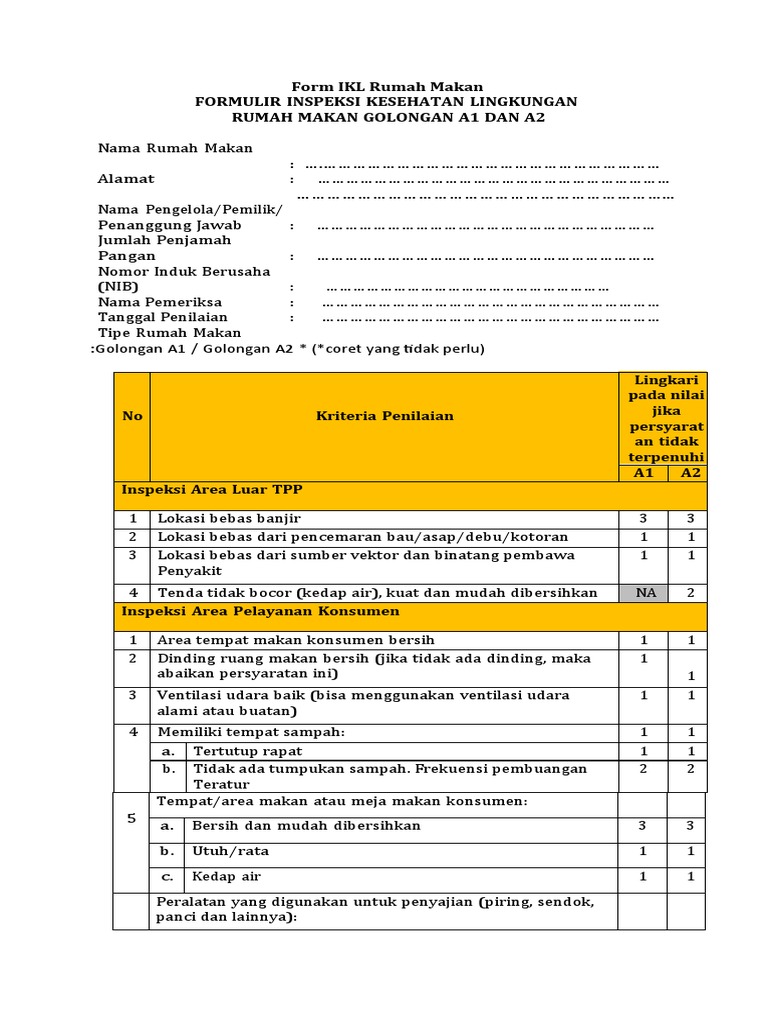 Formulir Ikl Rumah Makan | PDF