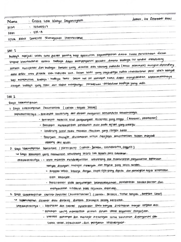 Cicillia Lola Wahyu Setyaningrum - 141200217 - EM-A - UAS M.Internasional | PDF