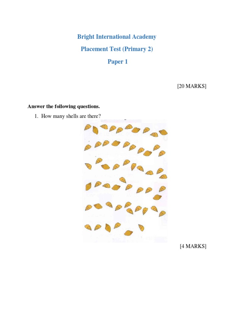 Primary 2 Paper 1 Math Placement Test | PDF
