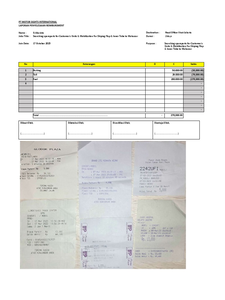 Form Reimburstment Cari Vendor Sparepart, Mobilisasi Tube & Flap TID | PDF Form Reimburstment Cari Vendor Sparepart, Mobilisasi Tube & Flap TID | PDF