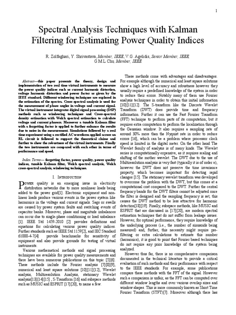 Spectral Analysis Techniques With Kalman Filtering For Estimating Power Quality Indices | PDF