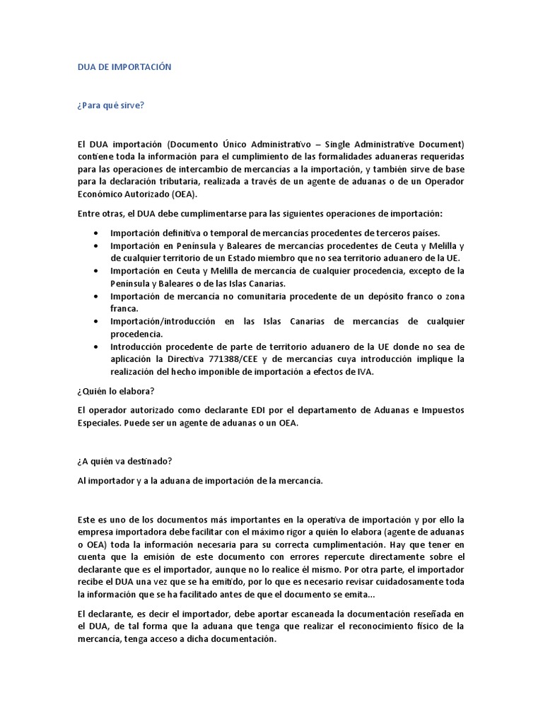 Dua Importacion | PDF