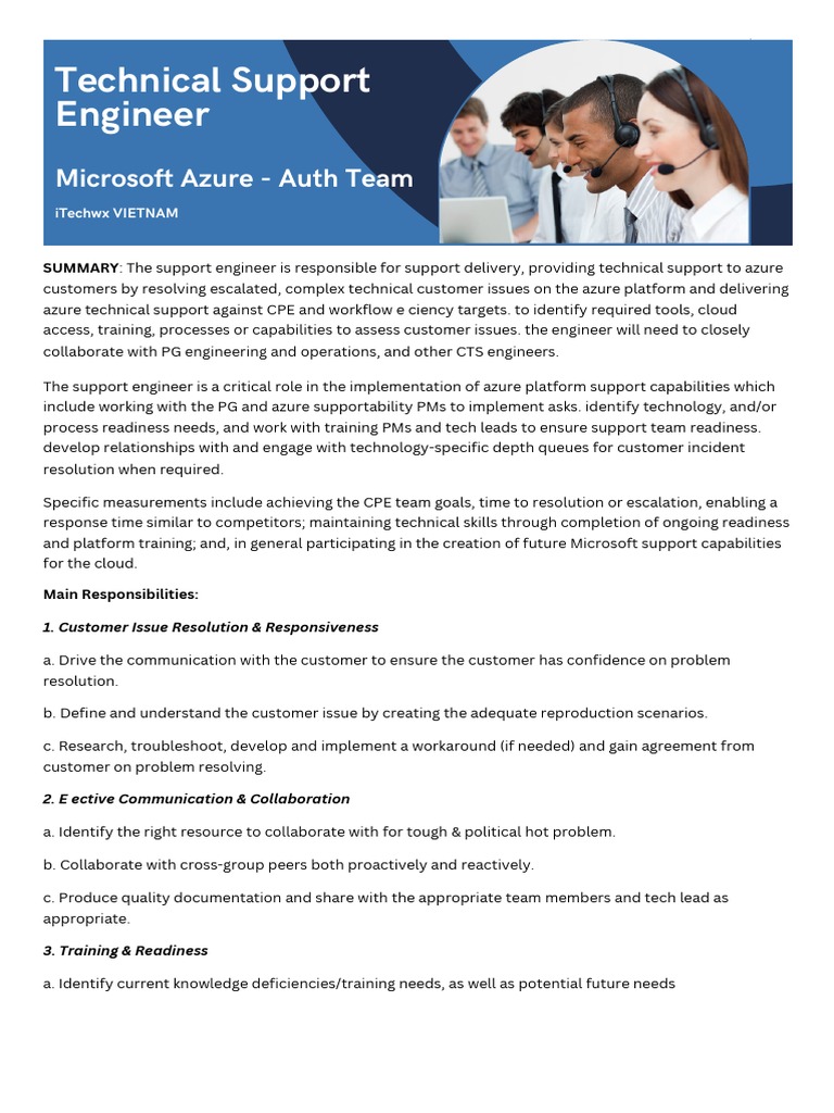 JD ItechWX Technical Support Engineer Azure Auth Team | PDF