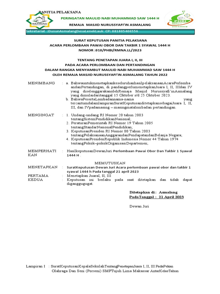 Contoh Sk-Penetapan-Juara Perlombaan Phbi | PDF