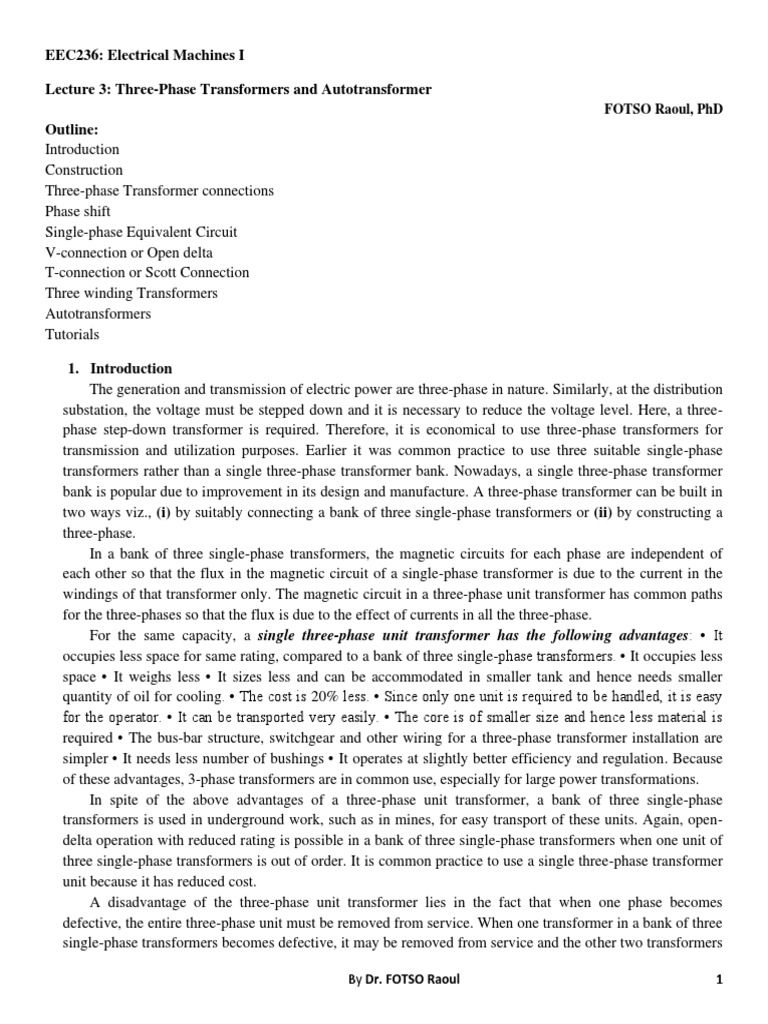 Eec236 Lecture 3 Three Phase Transformers Pdf Transformer Power