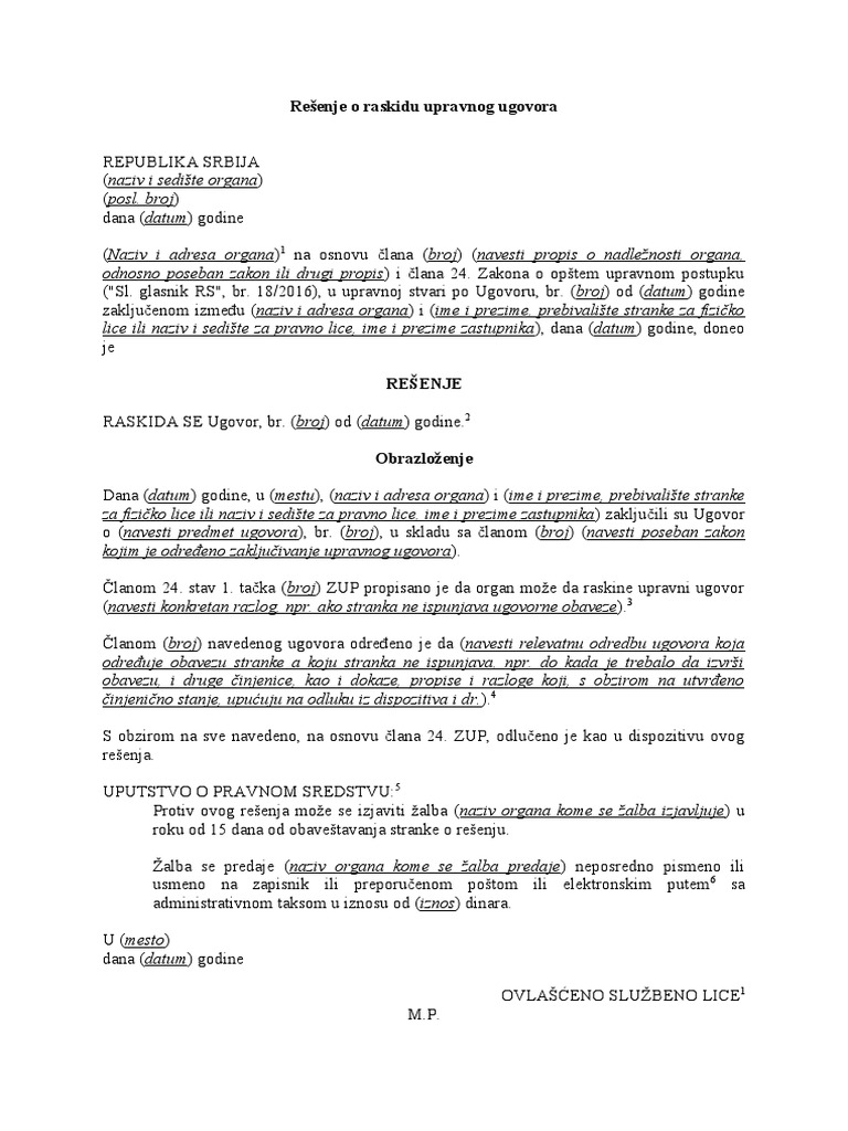 Rešenje o Raskidu Upravnog Ugovora | PDF