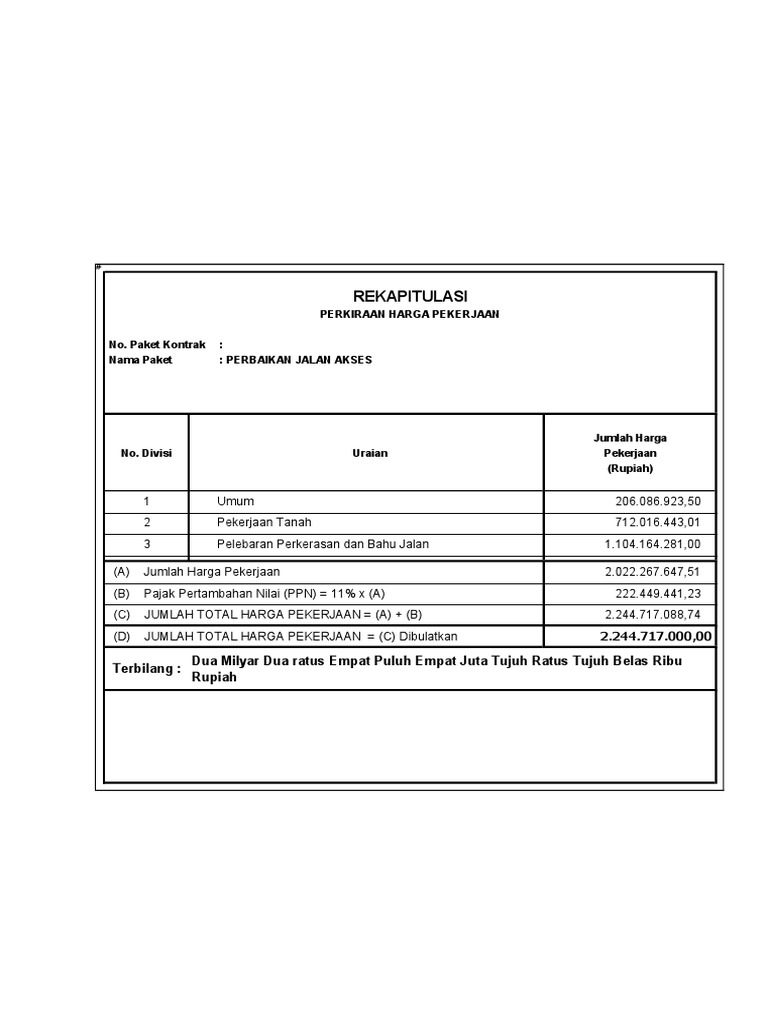 RAB Perbaikan Jalan Akses | PDF