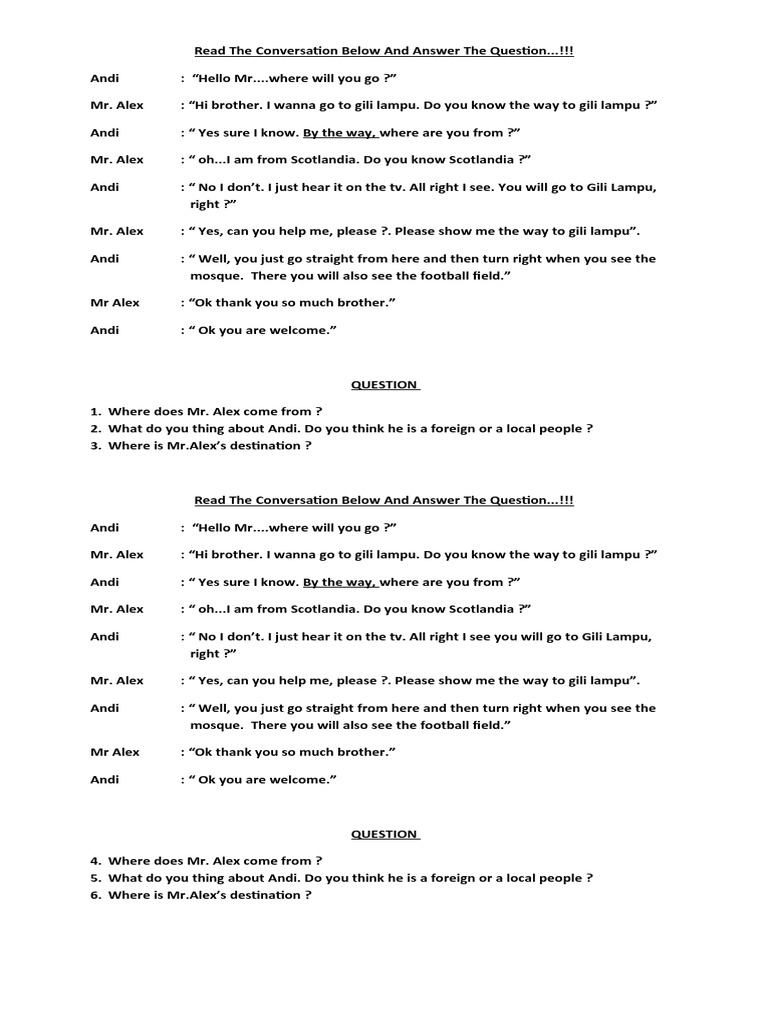 Read The Conversation Below and Answer The Question | PDF