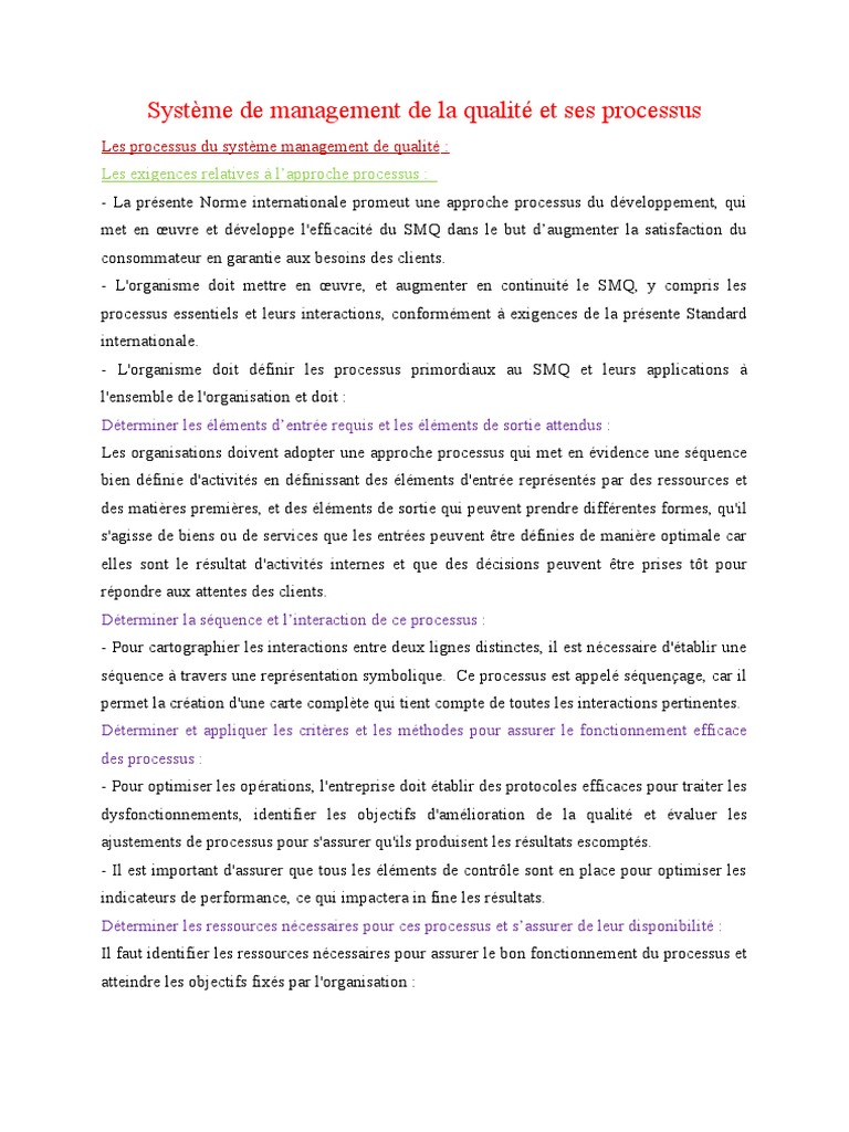 Gestion des processus du SMQ ISO 9001 | PDF | Système de management de ...