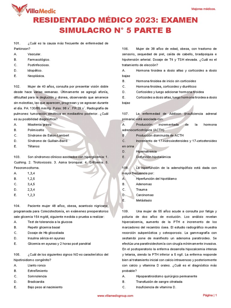 Preguntas de Simulacro de Residentado Médico 2023 | PDF