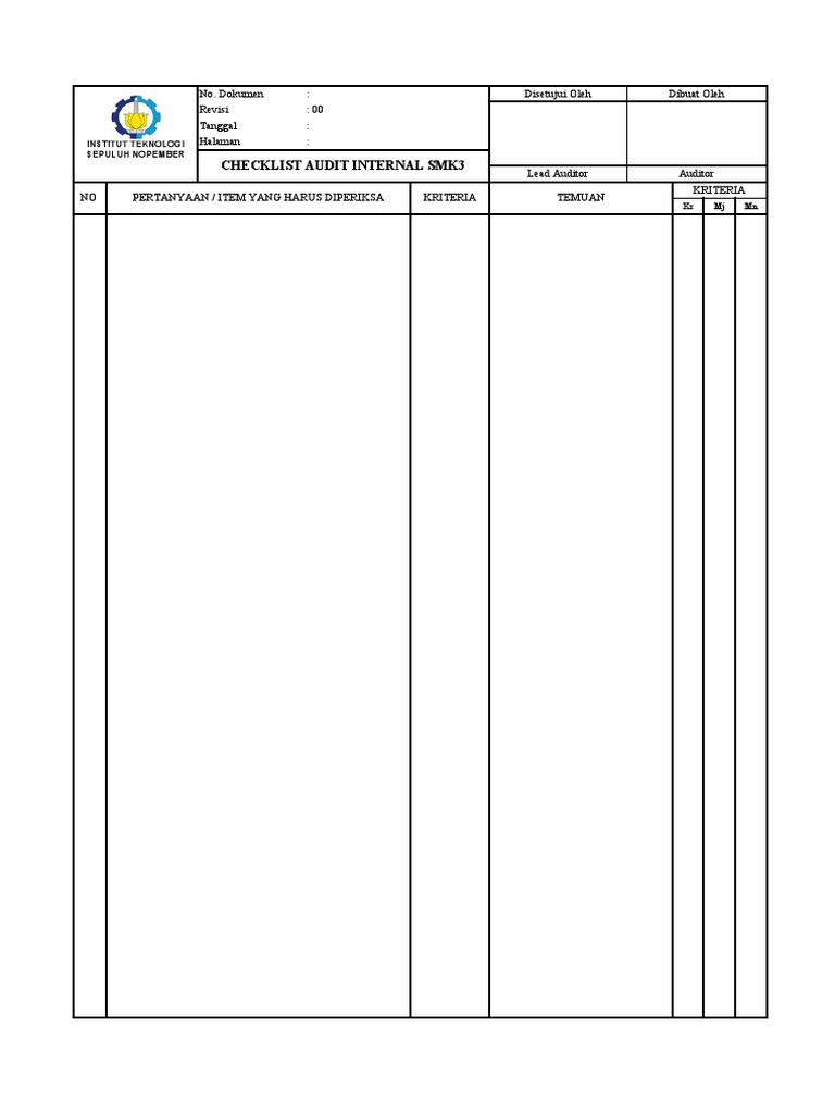 Form Checklist Audit Internal Smk3 | PDF
