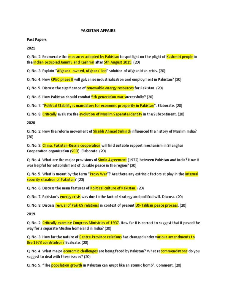Past Papers Pdf Pakistan Afghanistan