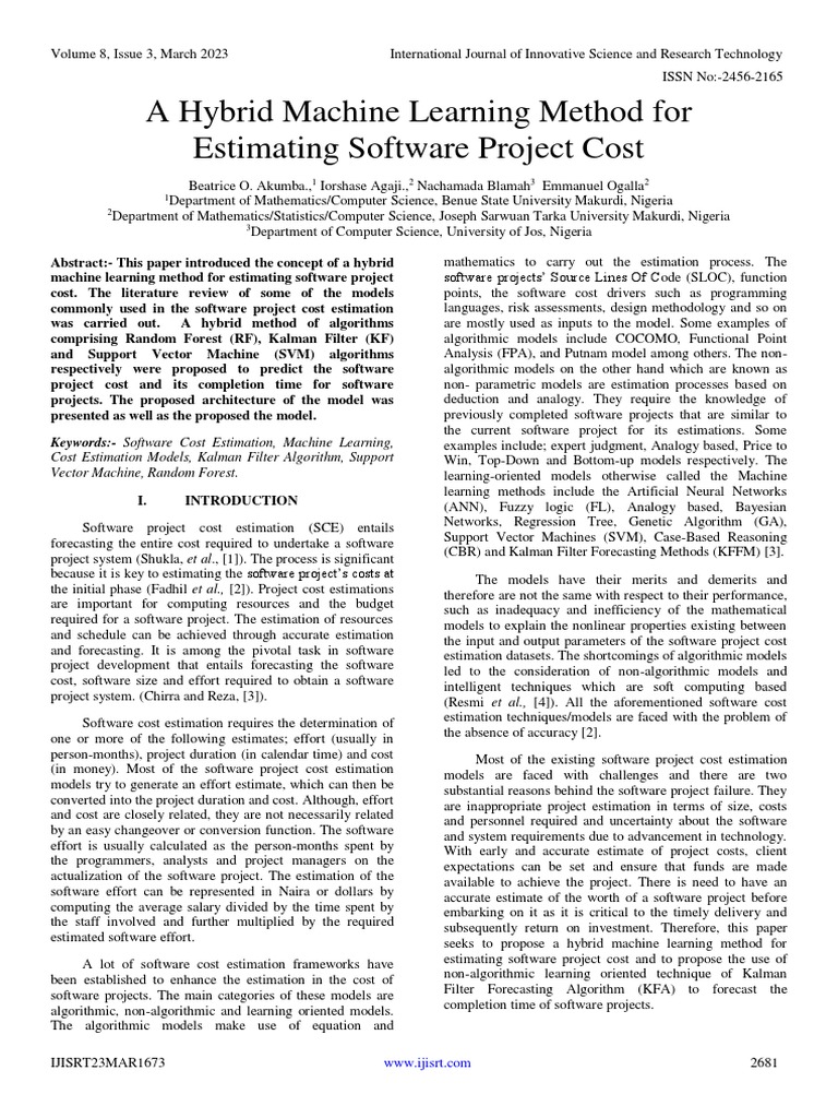 A Hybrid Machine Learning Method For Estimating Software Project Cost ...