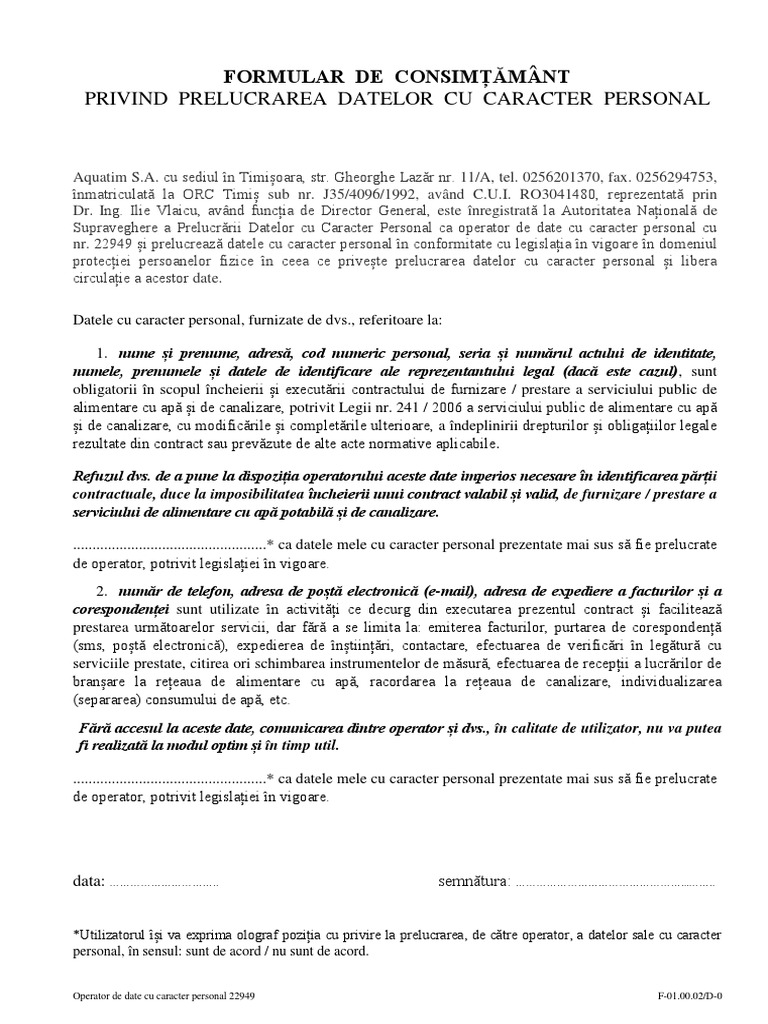 Formular Consimtamant GDPR | PDF