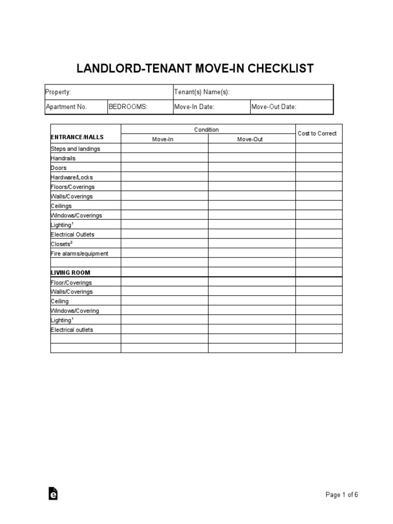 Tenant Move-In Checklist | PDF | Lease | Leasehold Estate