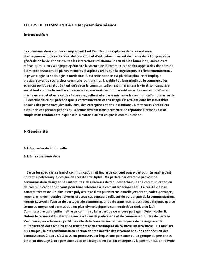 Cours de Communication | PDF | la communication | Science