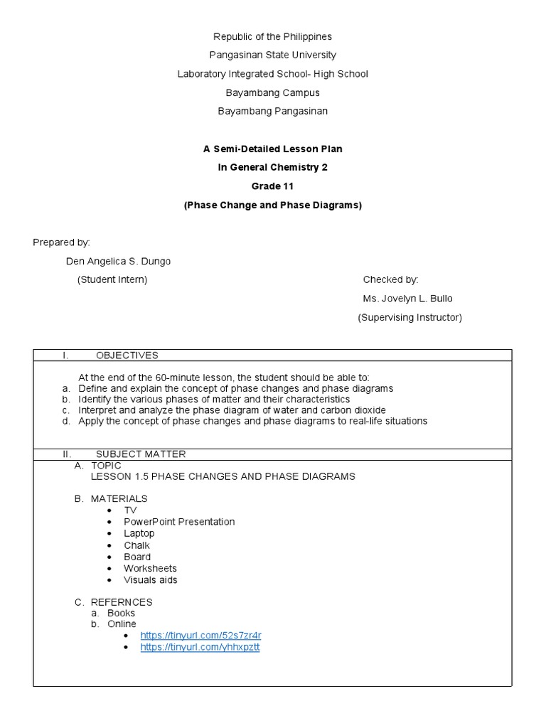 LESSON PLAN Phase Change and Phase Diagram | PDF | Phase (Matter ...