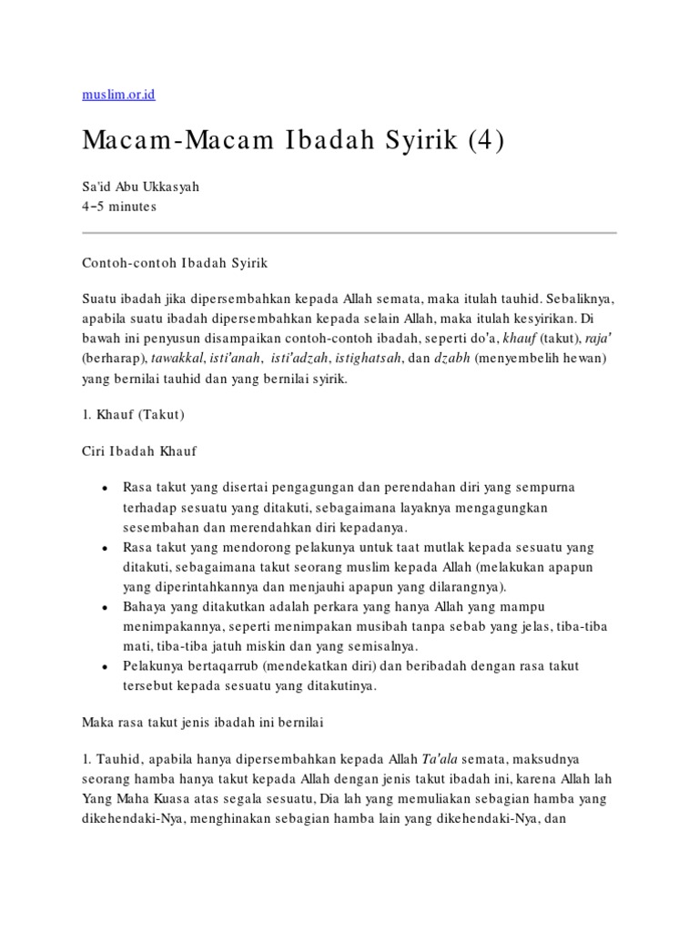 Macam-Macam Ibadah Syirik | PDF