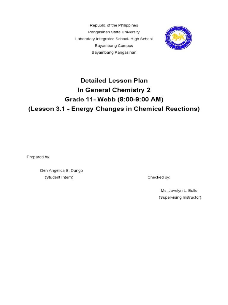 LESSON PLAN Energy Changes in Chemical Reactions | PDF | Heat | Chemistry