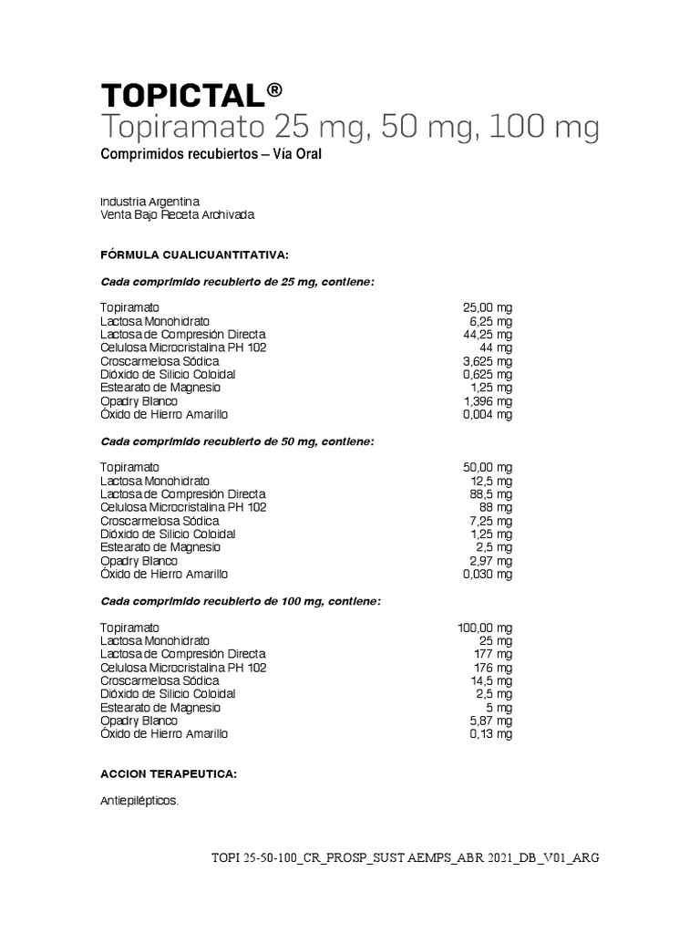 Fórmula Cualicuantitativa:: Cada Comprimido Recubierto de 25 MG ...