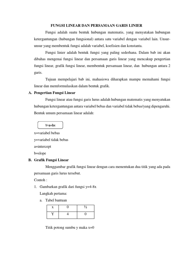Fungsi Linear & Persamaan Garis | PDF