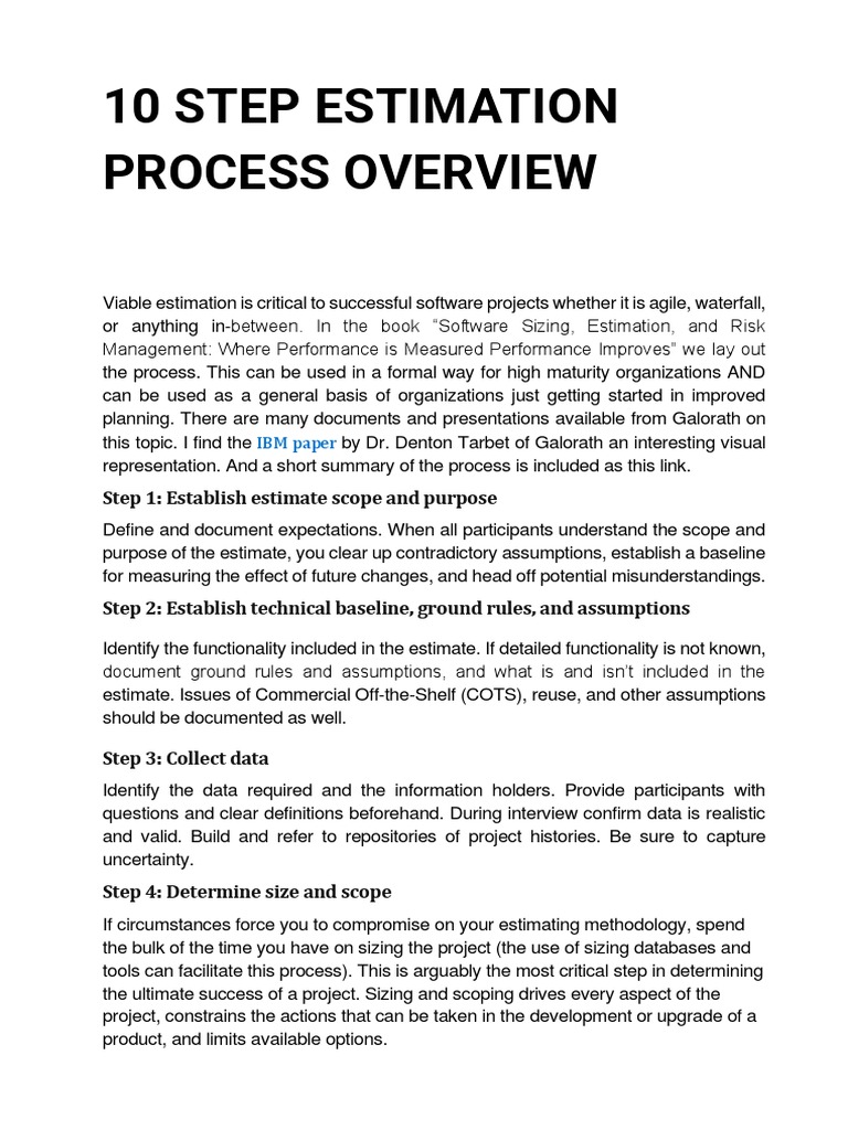 10 Step Estimation Process Overview Pdf Risk Data