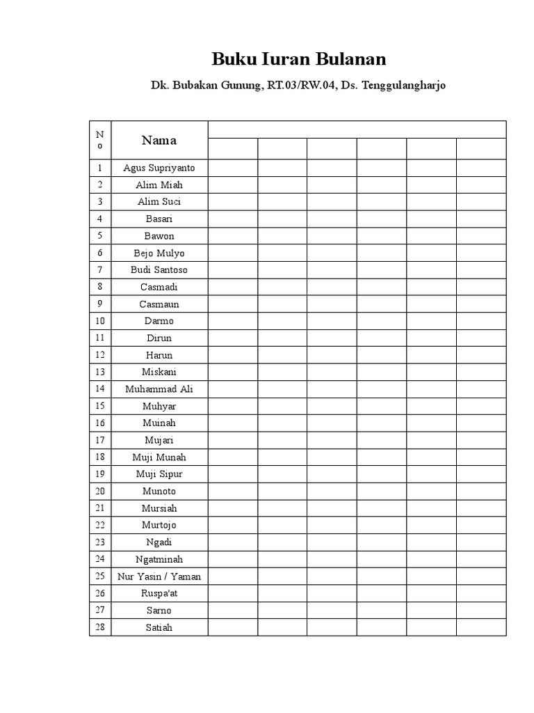 Buku Iuran Bulanan | PDF