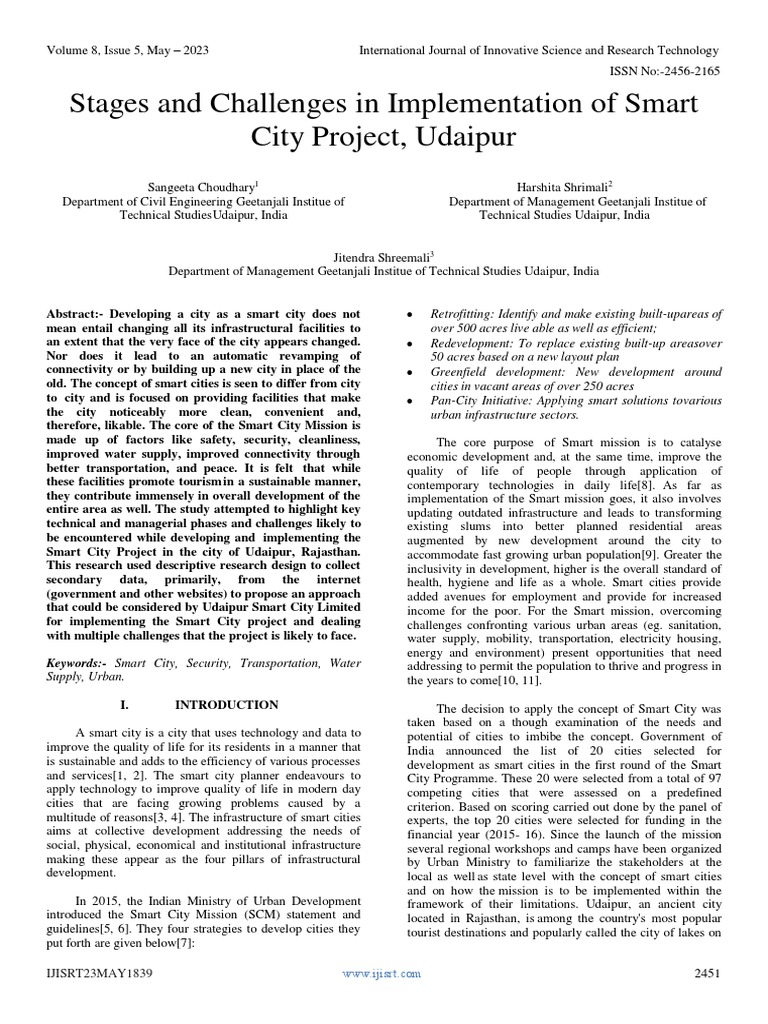Udaipur Smart City Challenges & Stages | PDF | Infrastructure | Sustainability