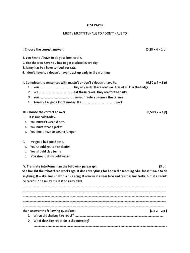Test Paper 7th Form | PDF