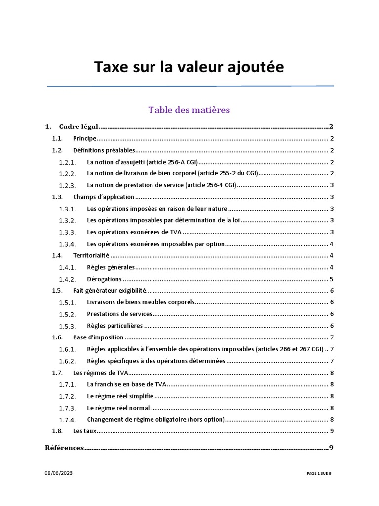 TVA - Définition, Principes Et Règles de Base | PDF | Taxe sur la ...
