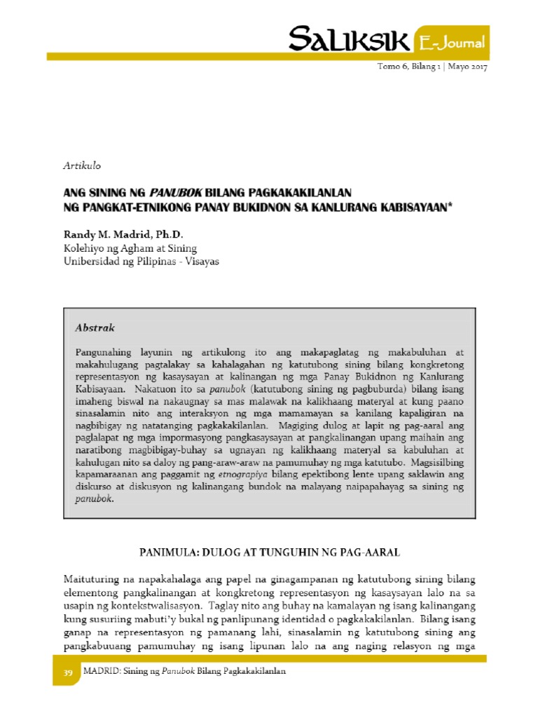 Ang Sining NG Panubok Bilang Pagkakakilanlan NG Pangkat Etnikong Panay ...